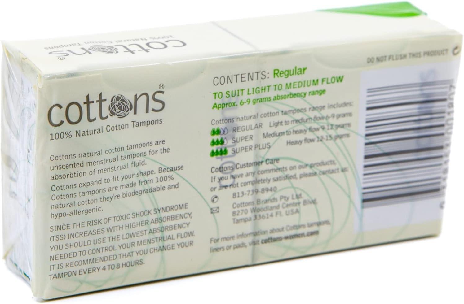 100% Natural Cotton Tampons - Regular Absorbency - Individually Wrapped ...