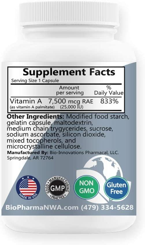 Bio-Innovations Pharmacal A-25 000 IU Palmitate Powder (100 Capsules ...