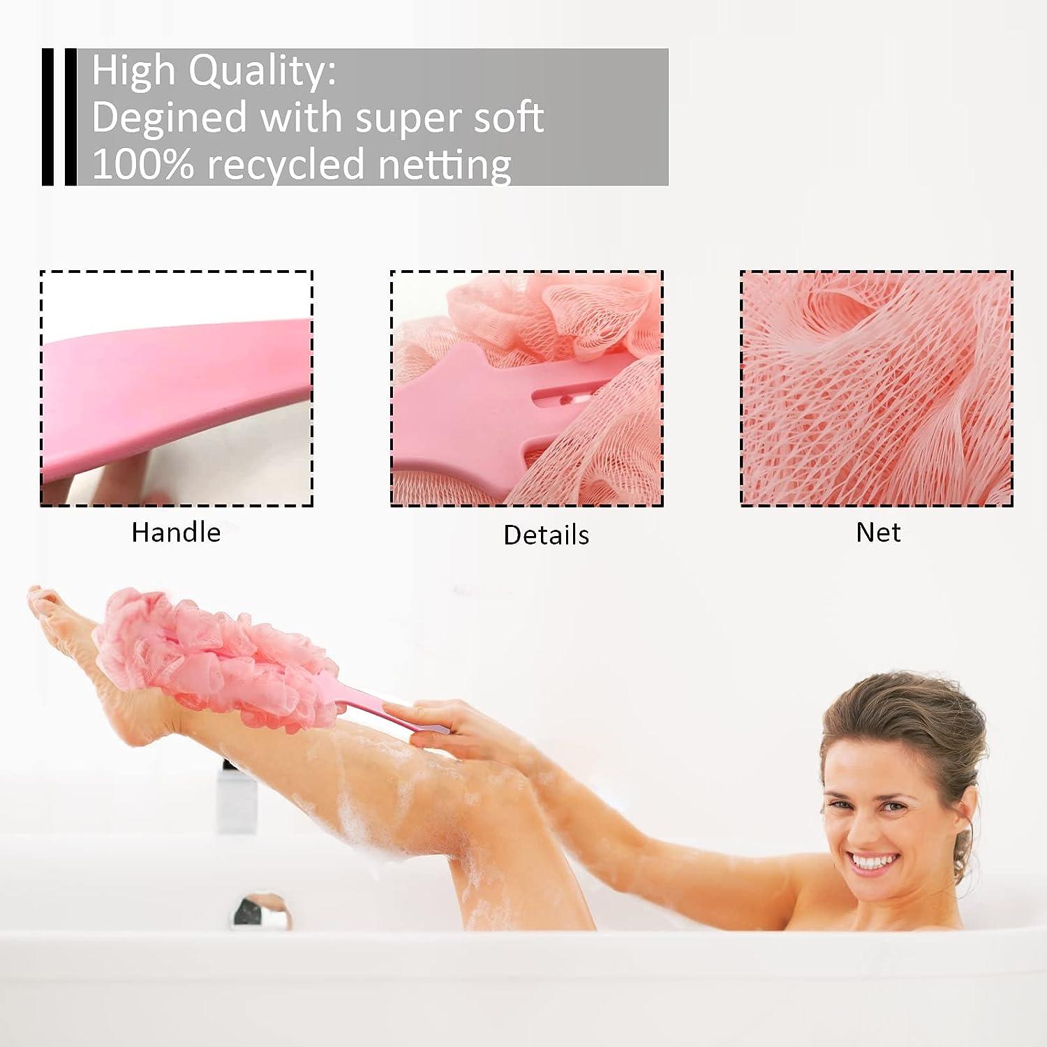 WOBEVB Long Handled Back Scrubber with Soft Nylon Mesh Sponge ...