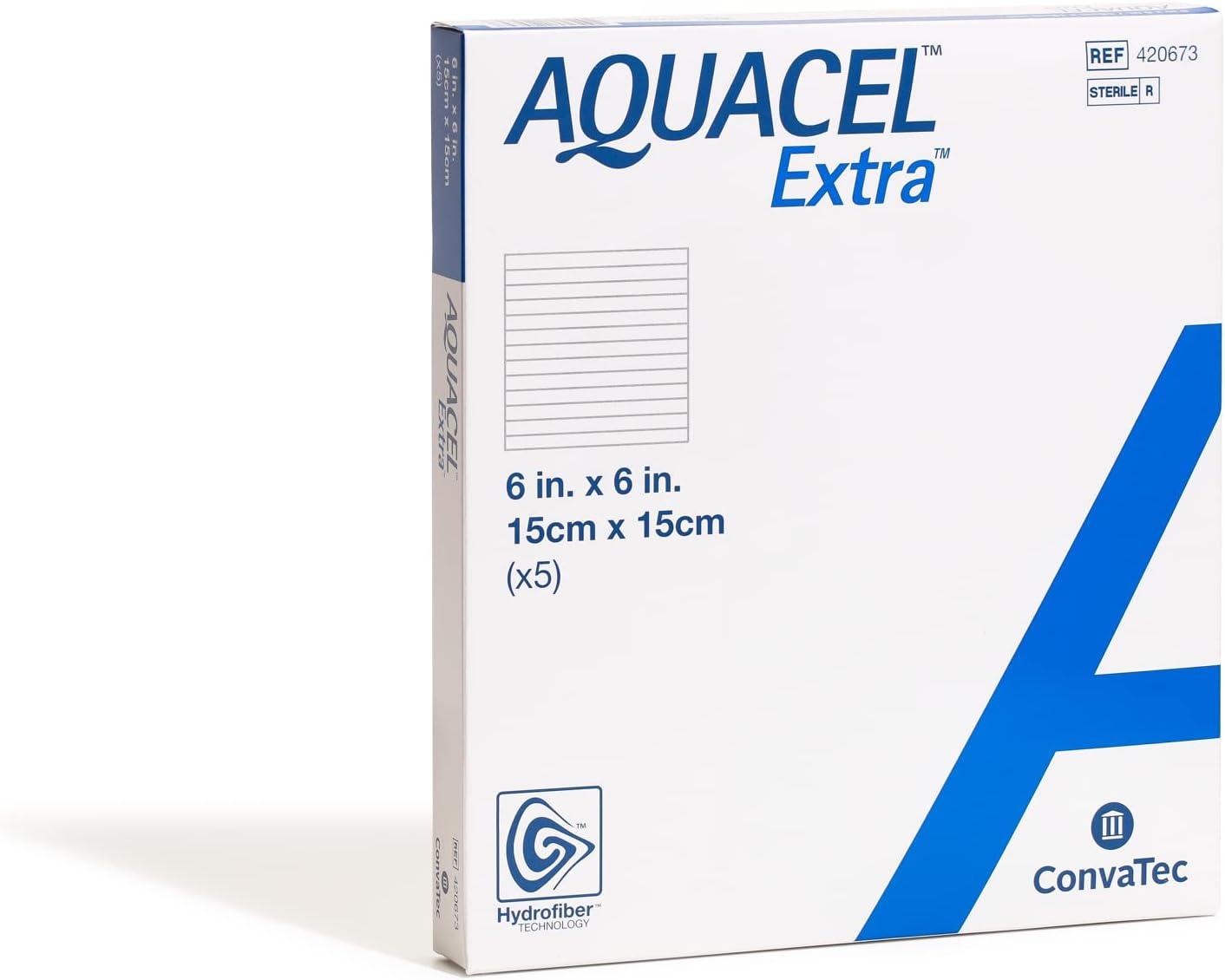 AQUACEL Extra Hydrofiber 6x6 Dressing - Soft, Absorbent Non-Woven Wound ...