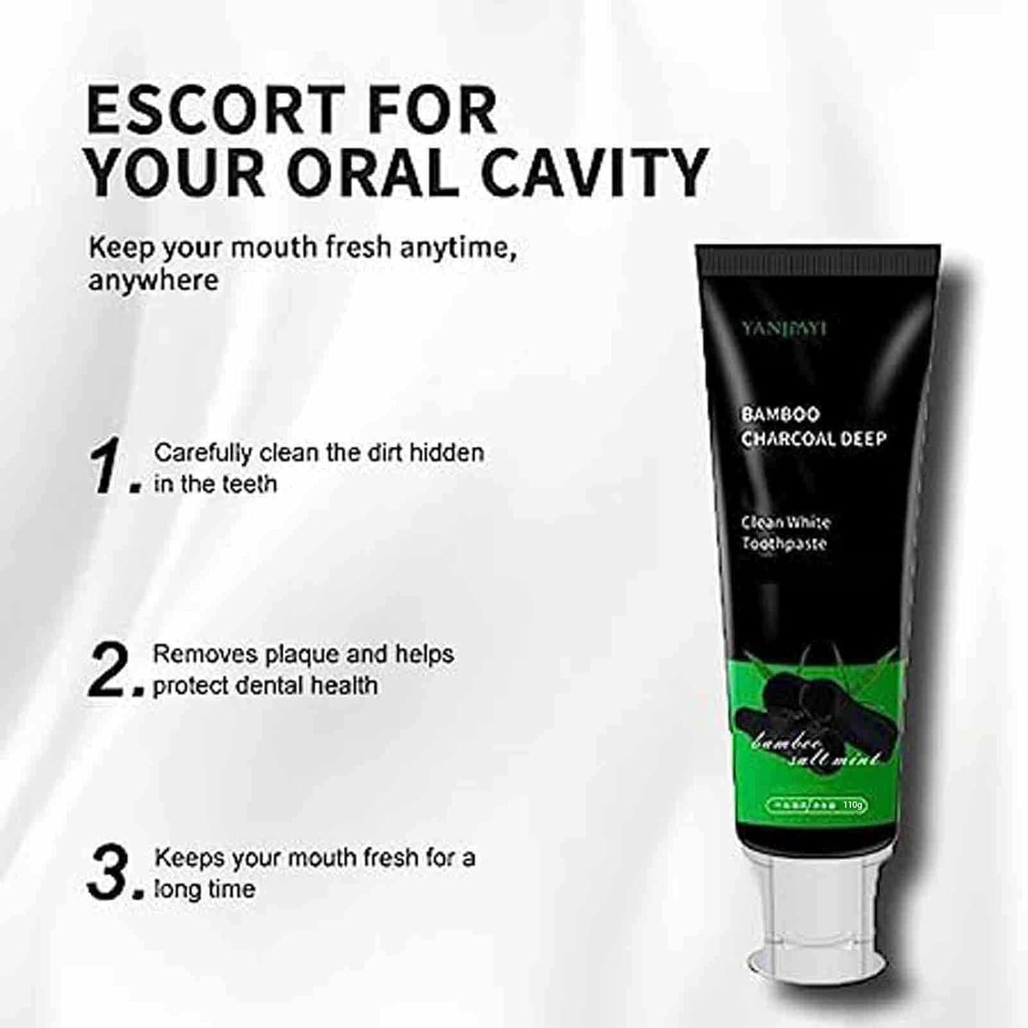 Bamboo Charcoal Deep Whitening Toothpaste - Activated Carbon for Stain Removal & Deep Cleaning ...