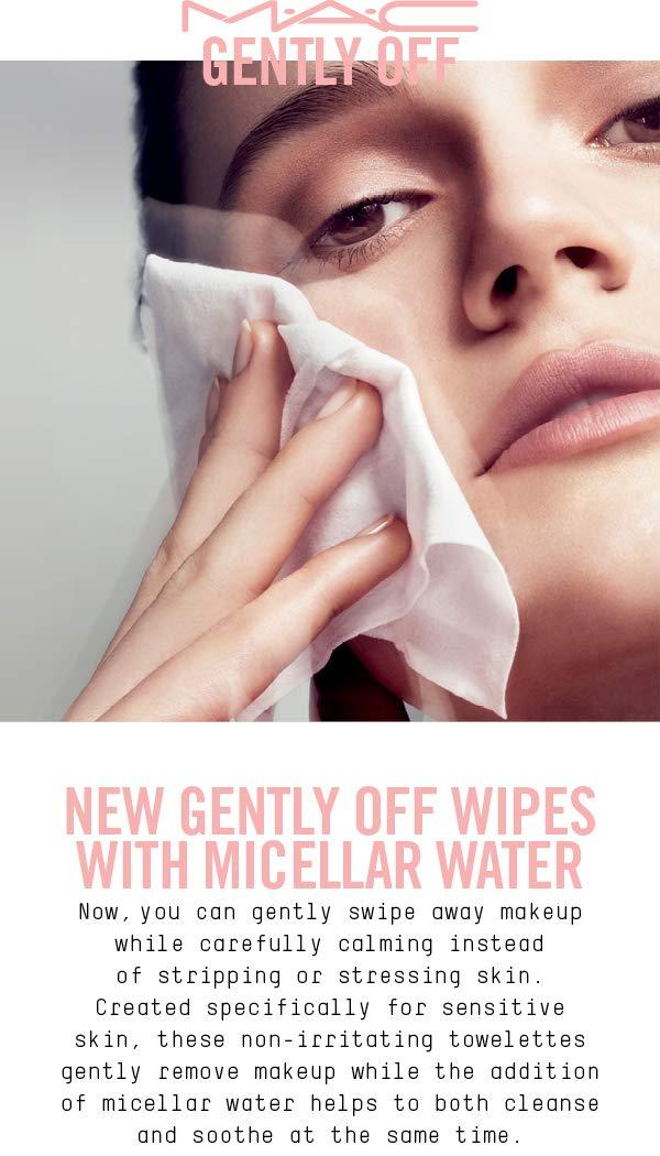 MAC Gently Off Wipes + Micellar Water - Gentle Makeup Removal Solution ...