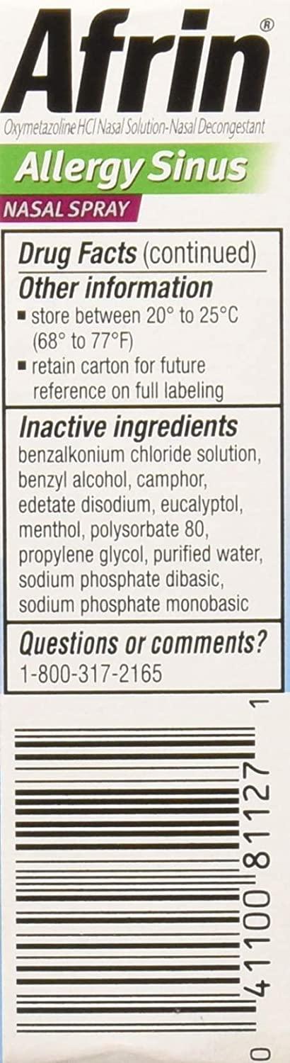 Afrin Nasal Spray 12 Hour Relief, Allergy Sinus, 0.5 fl oz (Pack of 6)