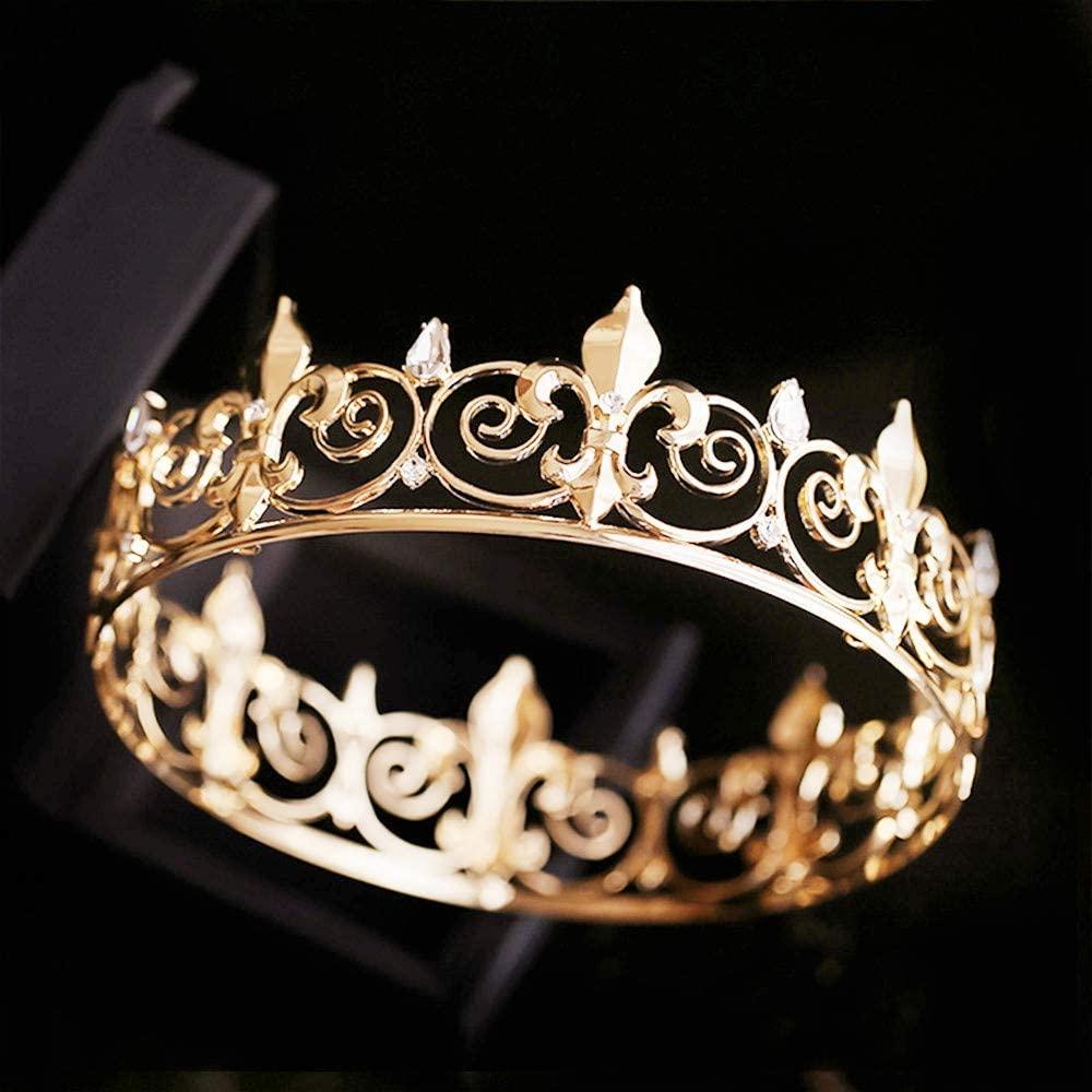 Gold King Crown Tiara for Men - 7 Crystal Prom Party Headband - Large ...