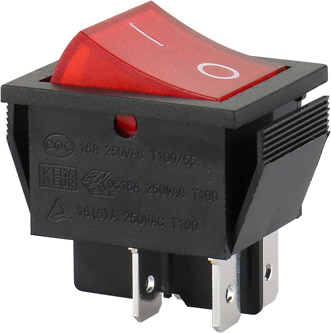 Baomain Red Light DPST ON/Off Boat Rocker Switch 16A/250V UL TUV Listed ...