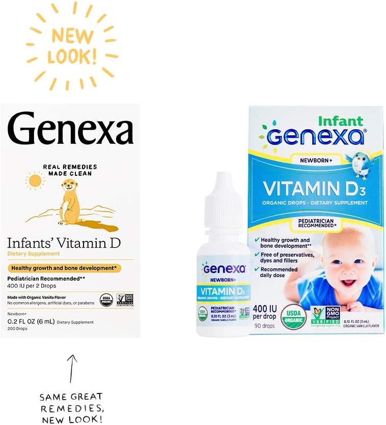 Genexa Infant Vitamin D3 Newborn+ 400 IU - Organic Vanilla Drops, 90 ...