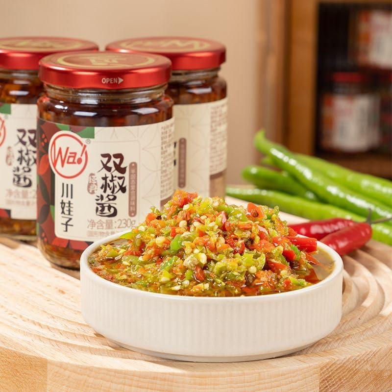 Sichuan specialty spicy Chili sauce and paste 230g/can green&red pepper chopped chili sauce ...