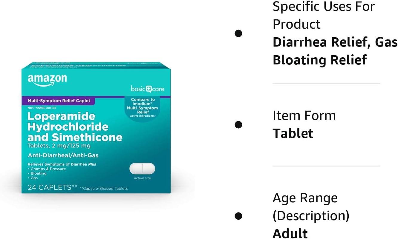 Amazon Basic Care Loperamide Hydrochloride 2mg & Simethicone 125mg ...