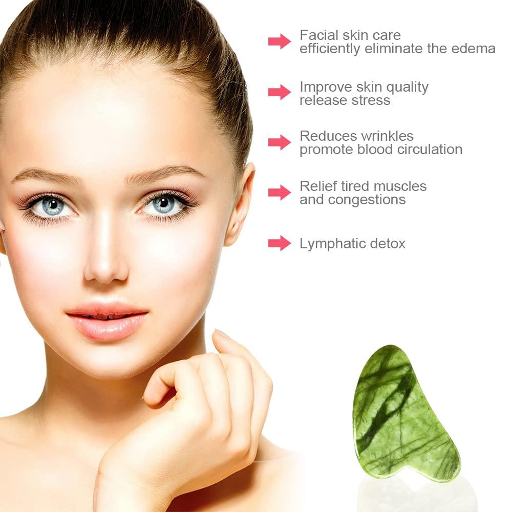 TIGERSTAR Gua Sha Facial Tool - Nature Jade Rose Quartz Massage Tool for Jawline, Double Chin ...