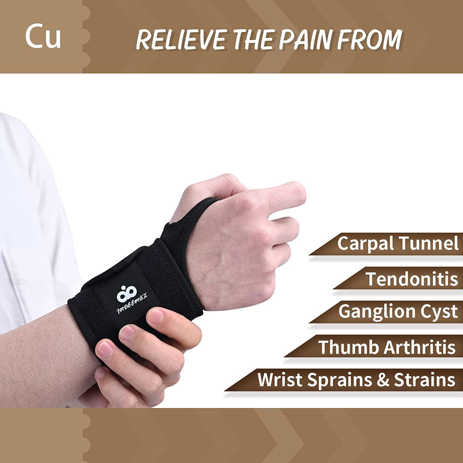 INDEEMAX Copper Wrist Brace Support 2 Pack for Carpal Tunnel, Arthritis ...