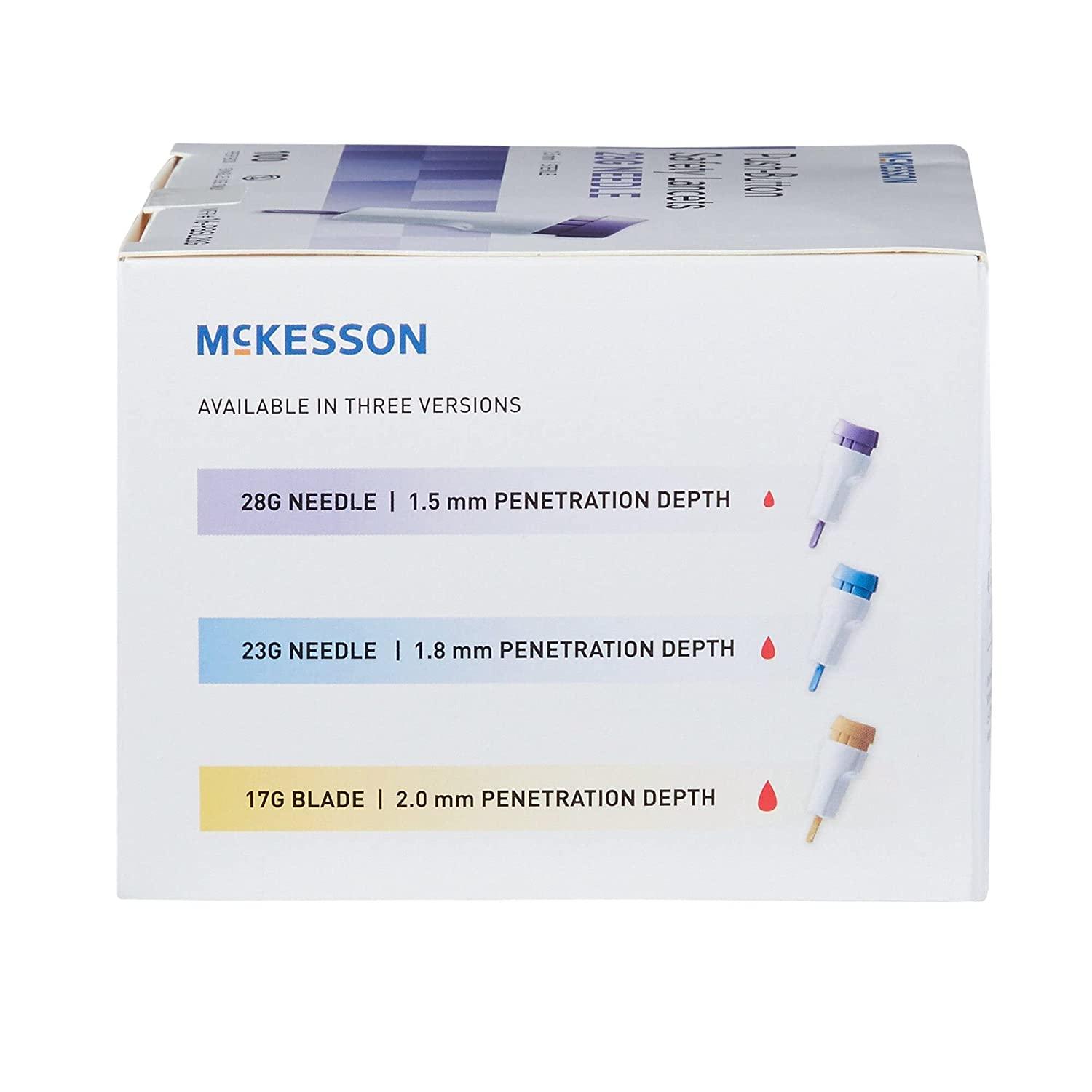 McKesson Safety Lancets 28G Sterile Push-Button Needle 1.5mm - 100 ...