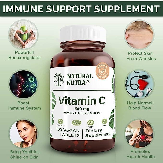 Natural Nutra Vitamin C Supplement 500 mg Boost Immune System Promotes ...