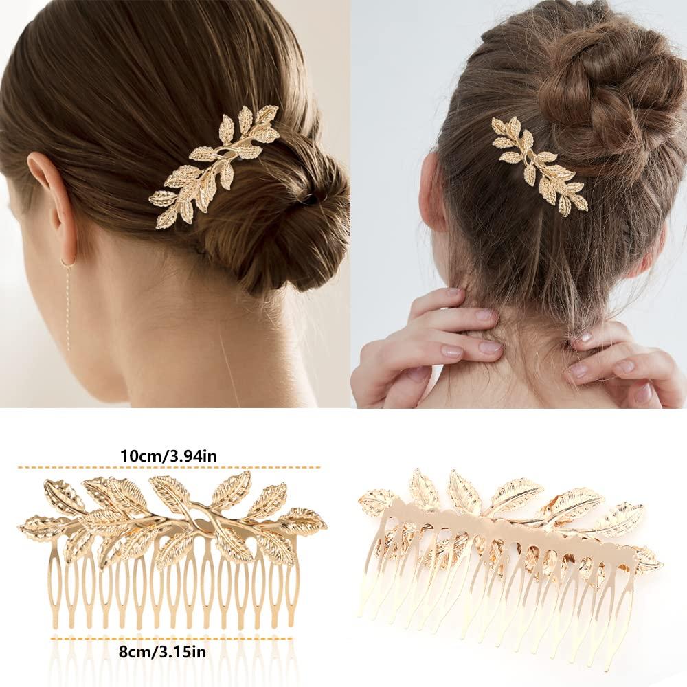 6 Pack Gold Leaf Decorative Hair Side Combs for Women - Bridal French ...