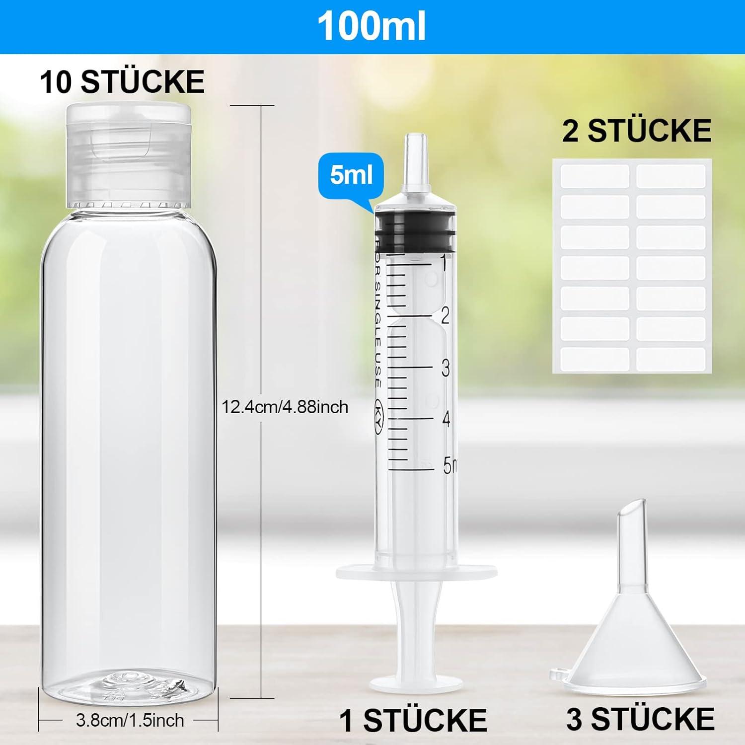 10-Piece 100ml Travel Bottles Set Small Plastic Containers with Syringe ...