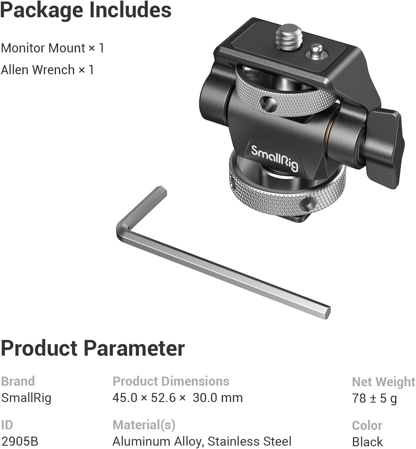SMALLRIG Field Monitor Mount with Cold Shoe Mount - 2905 | Swivel, Tilt ...