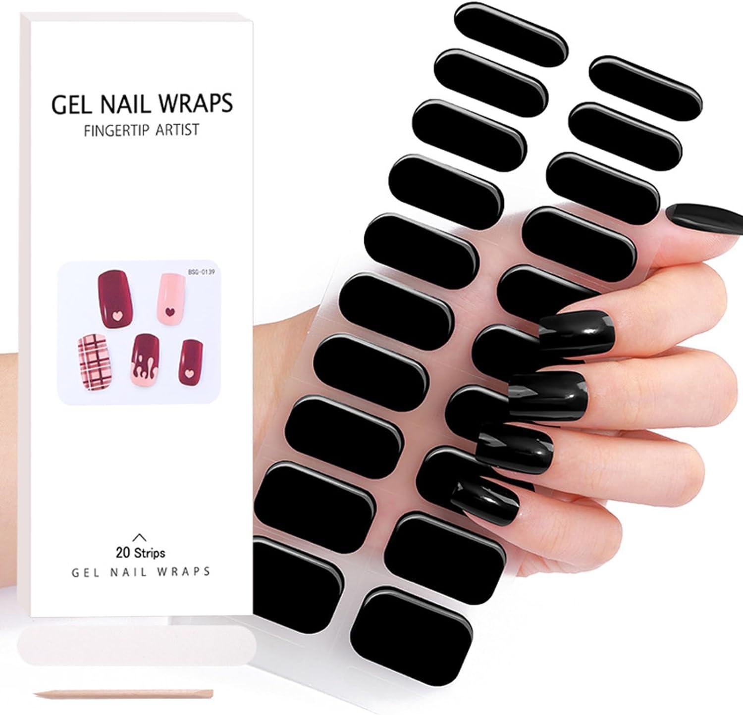 Semi Cured Gel Nail Strips - Black French Manicure Stickers for Long ...