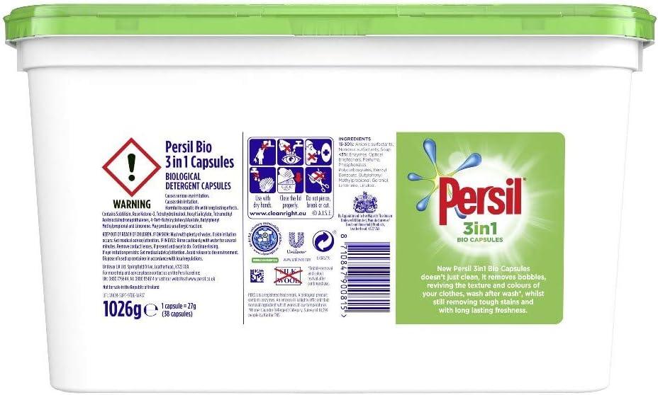 Persil Bio 3 in 1 Laundry Detergent Pods Mega Refill Pack - 38 Wash ...