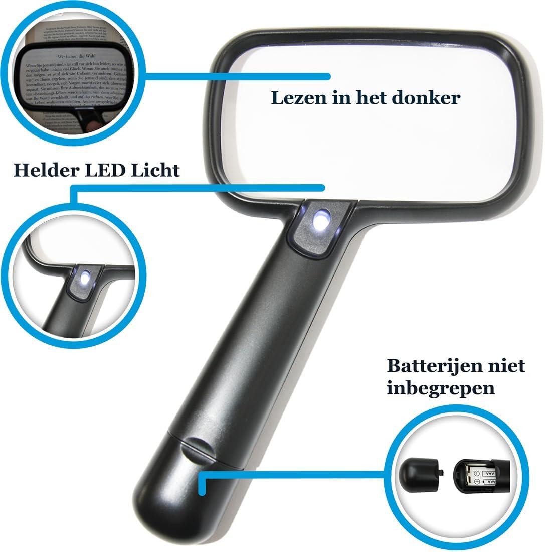 EasY Magnifier Large Magnifying Glass 2X with LED Light Light Up Hand ...