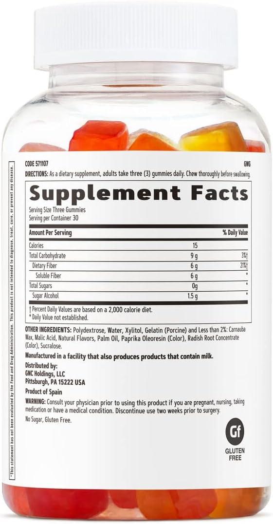 GNC Fiber Gummy - Mixed Fruit - 90 Gummies | Digestive Health Support ...