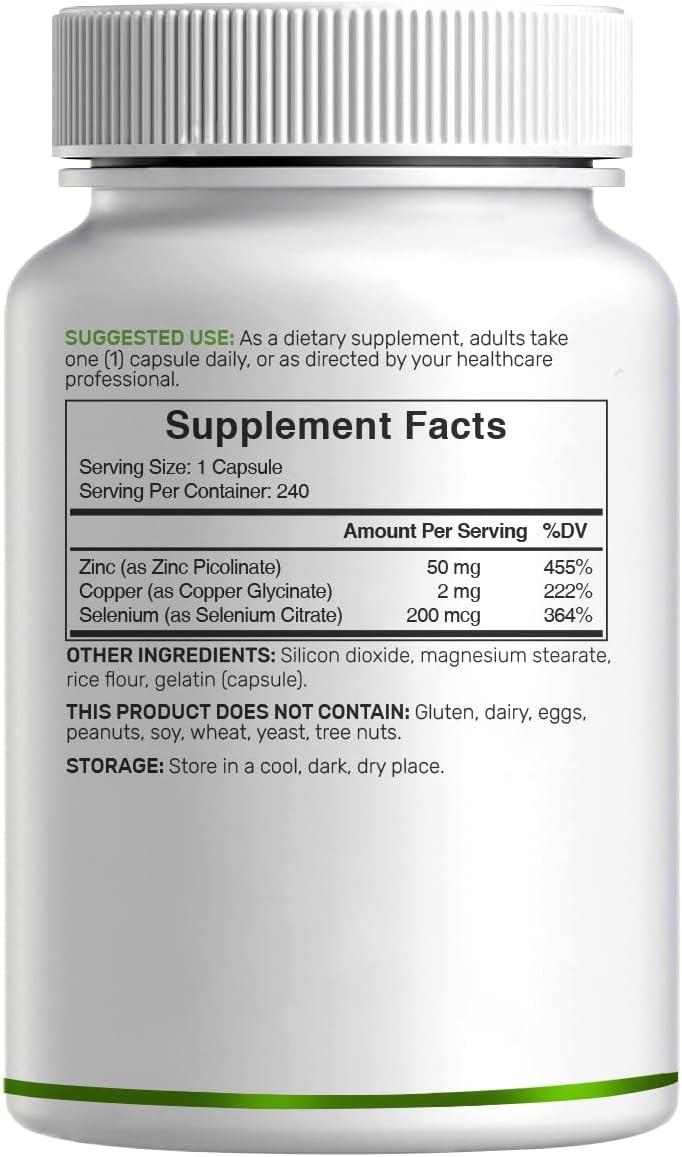 Zinc 50mg + Selenium 200mcg + Copper 240 Capsules | 8 Month Supply ...