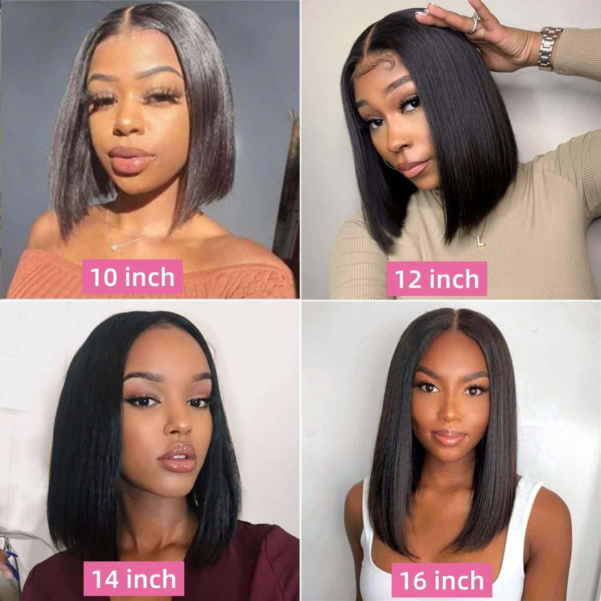 YIBUSI 12 Inch Human Hair Bob Wig 13x4 Frontal Lace, 180% Density ...