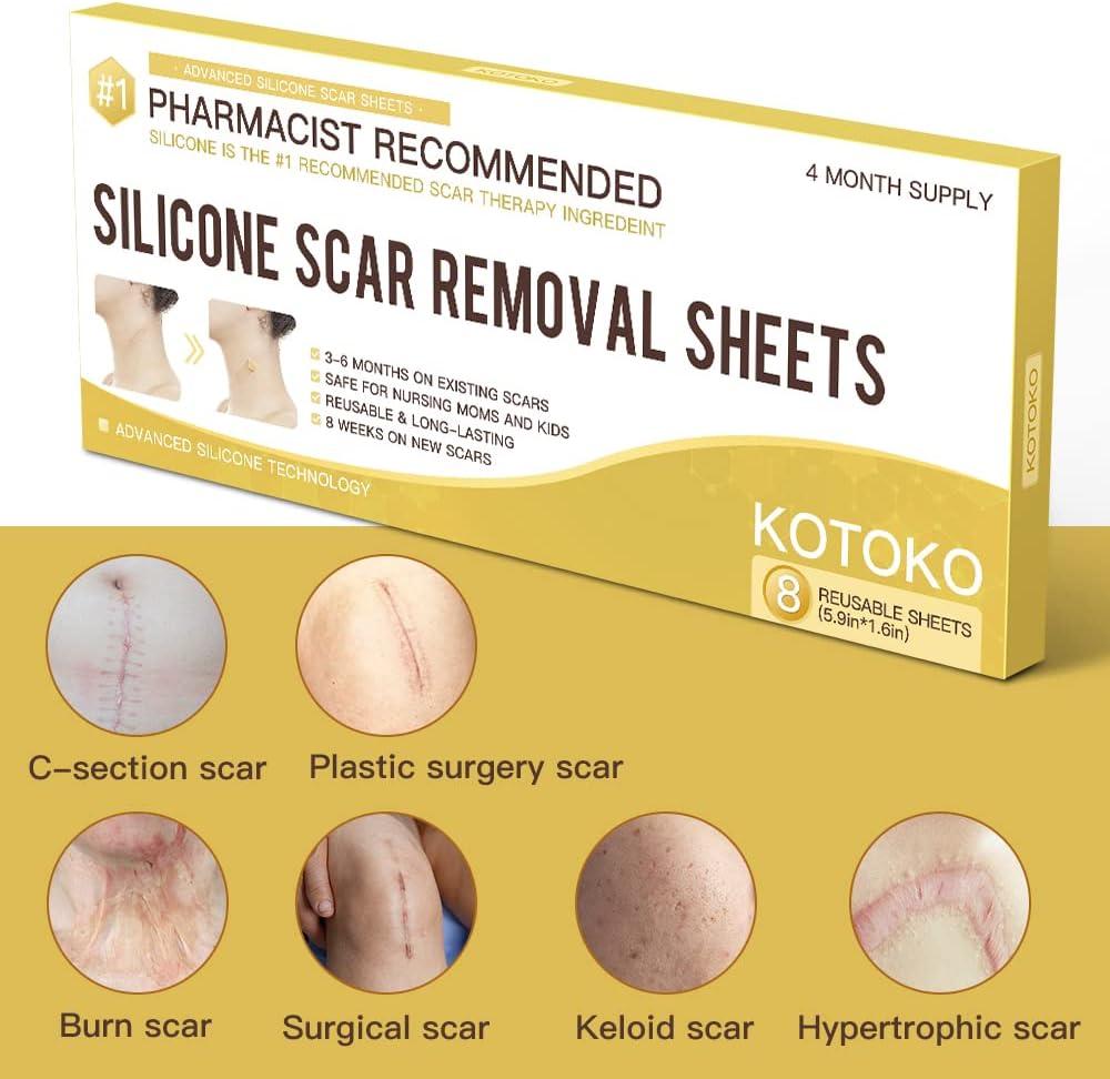 Professional Silicone Scar Removal Sheets - Box of 8, Reusable ...
