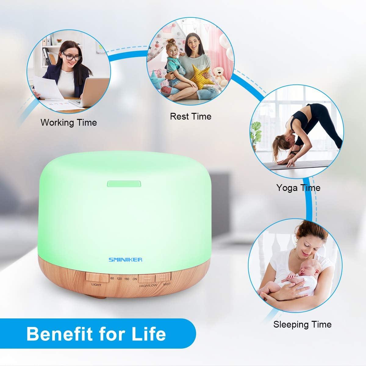 Sminiker 500ML Essential Oil Diffuser with Remote Control | Adjustable Mist Mode, Waterless Auto ...