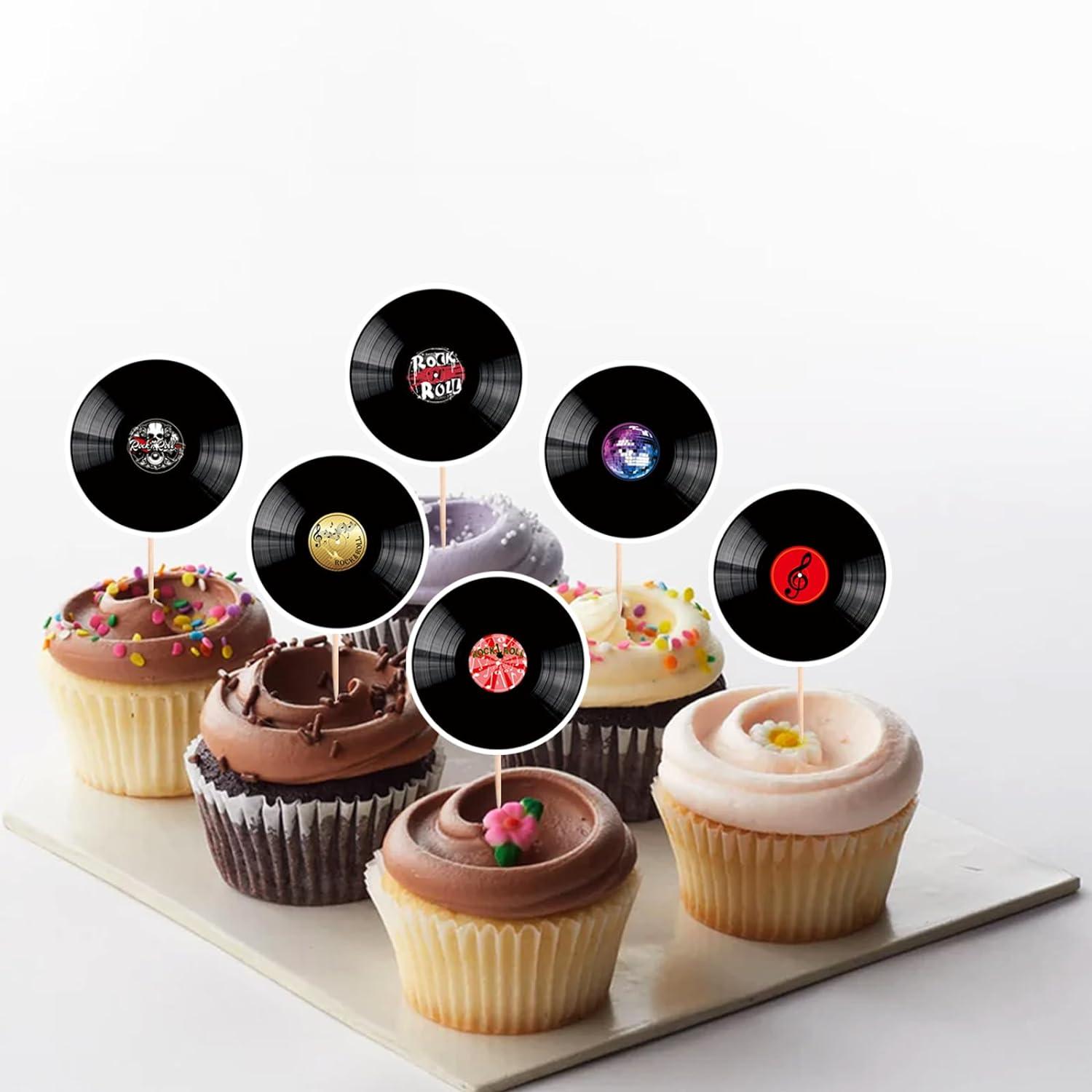 Black Glitter CD Dessert Cupcake Topper Retro 50s 60s CD Theme Theme ...