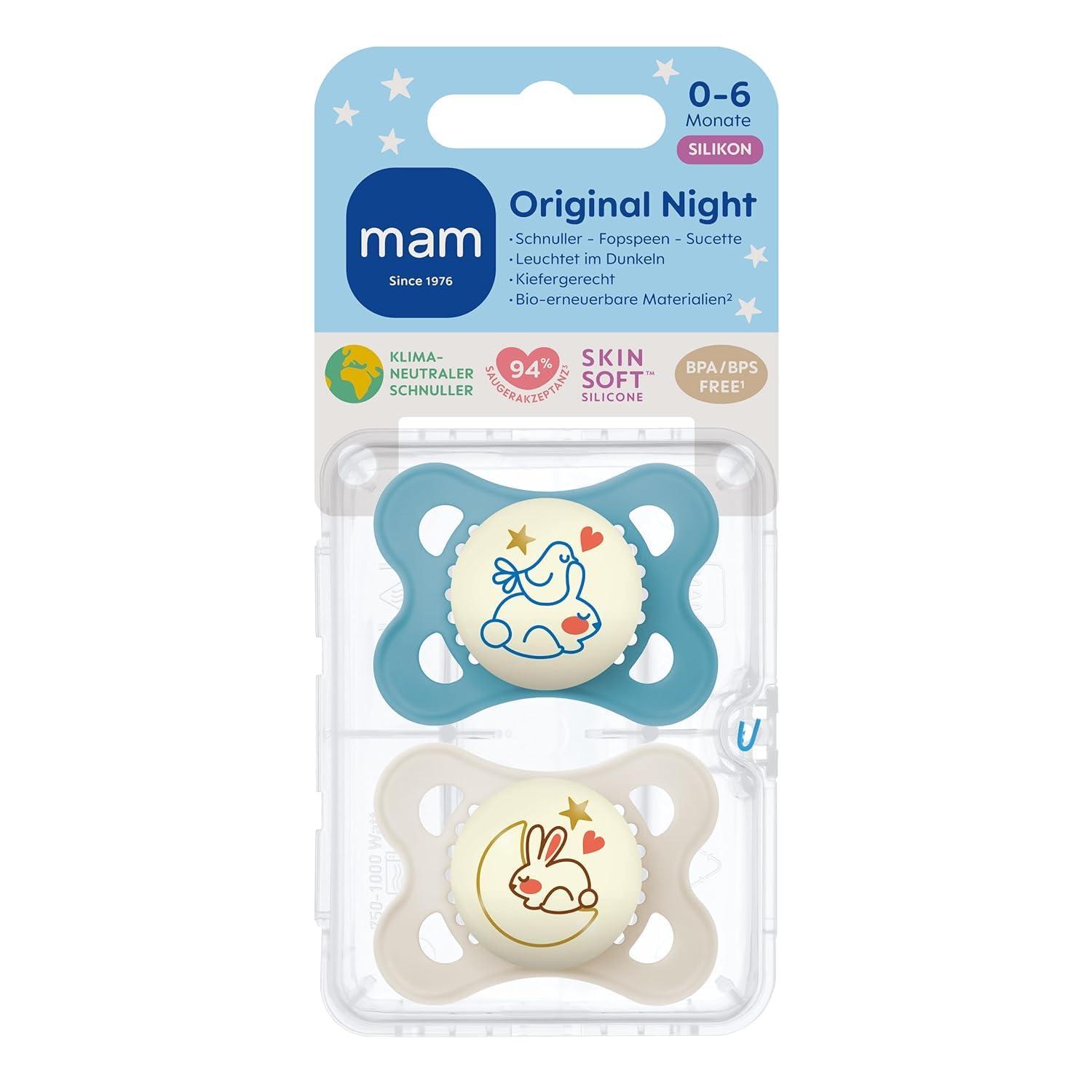 Buy MAM Original Night Pacifiers 2 Set Bright Tooth-Friendly Baby ...