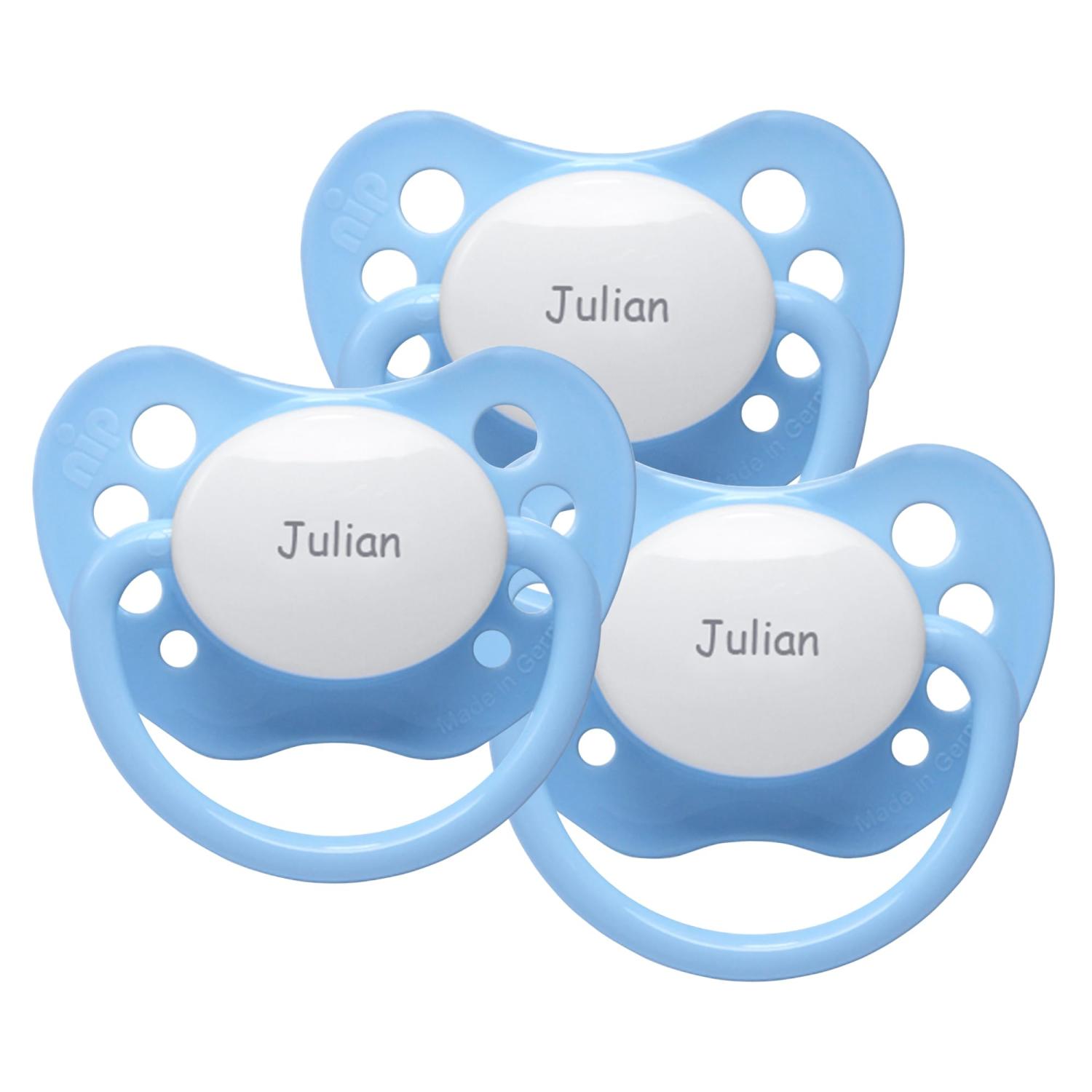 Personalized Light Blue NIP Silicone Pacifiers - Set of 3 Size 2 ...