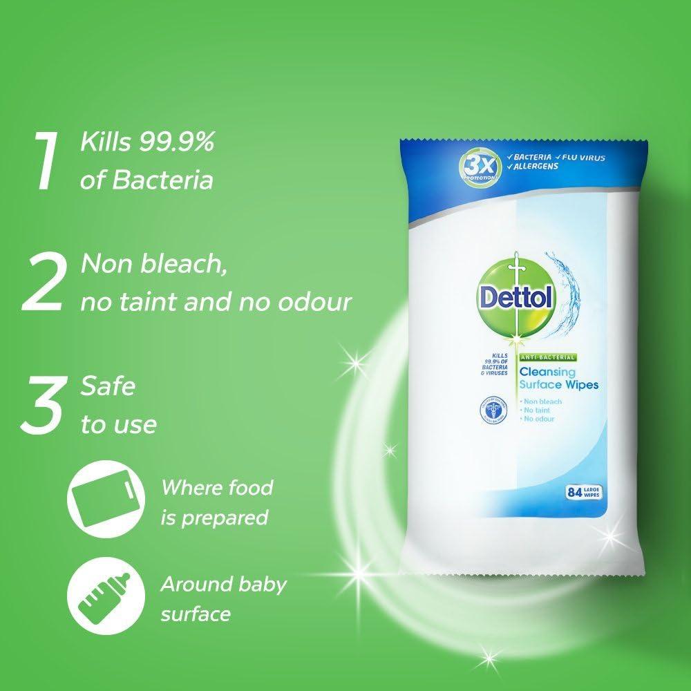 Dettol Antibacterial Surface Cleaning Wipes - 84 Count Pack - 1 Pack ...