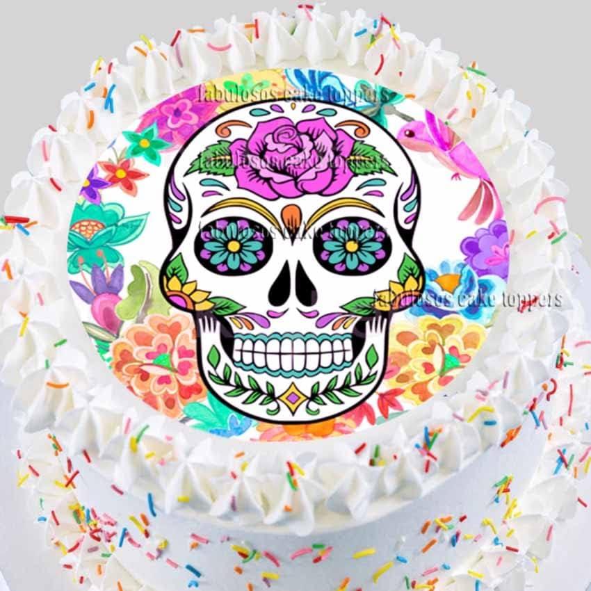 Skull Cake Topper - Edible Icing or Wafer paper - Mexican - Frieda ...
