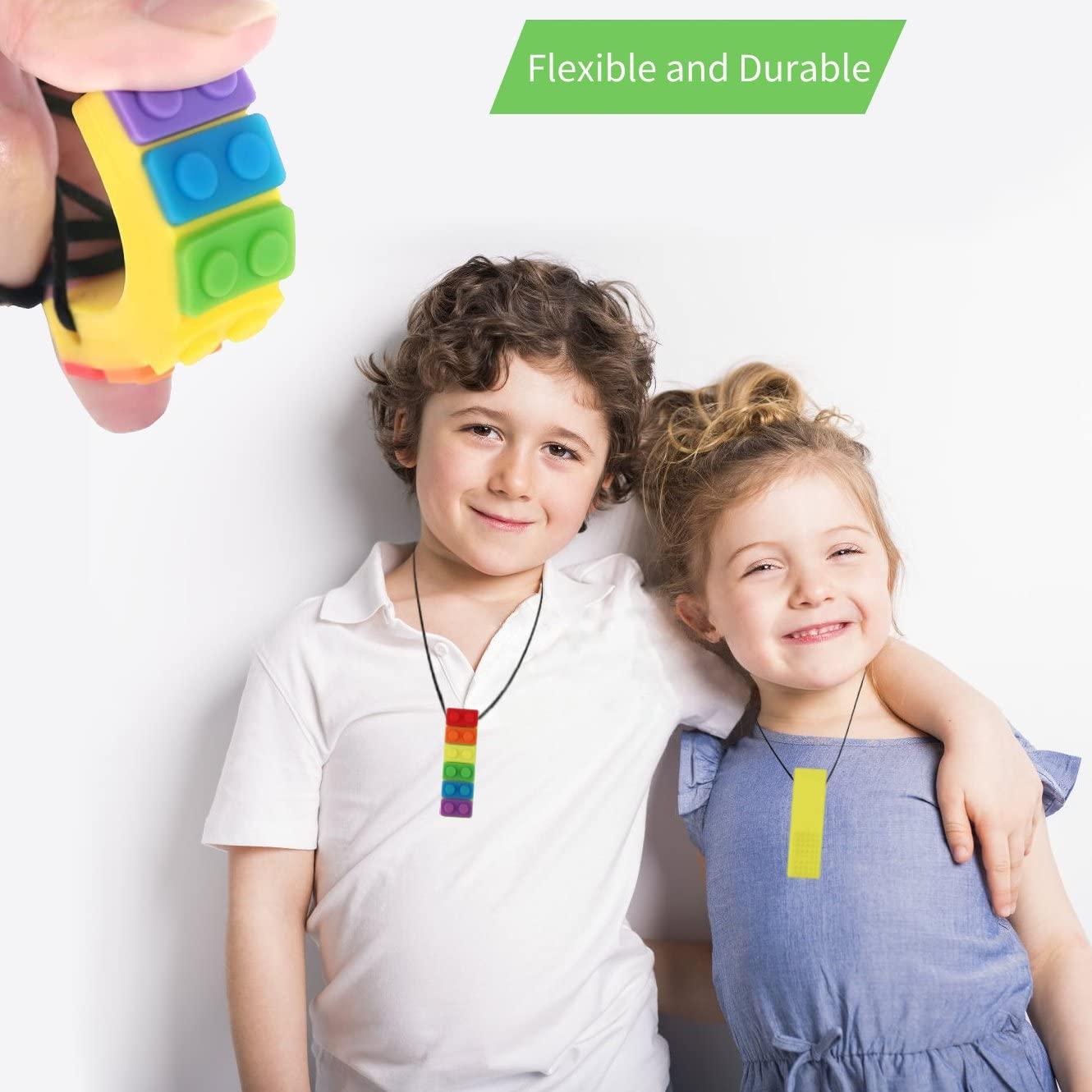 Sensory Chew Necklace for Kids - Silicone Chewy Teething Toy for Autism ...