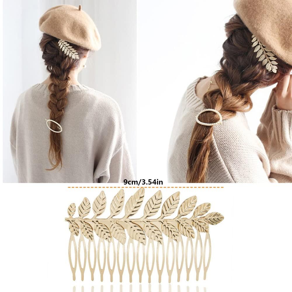 6 Pack Gold Leaf Decorative Hair Side Combs for Women - Bridal French ...