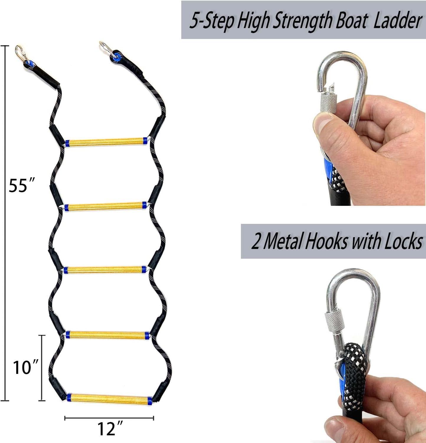 5 Step Heavy Duty Boat Rope Ladder - 400Lbs Strength for Inflatable ...
