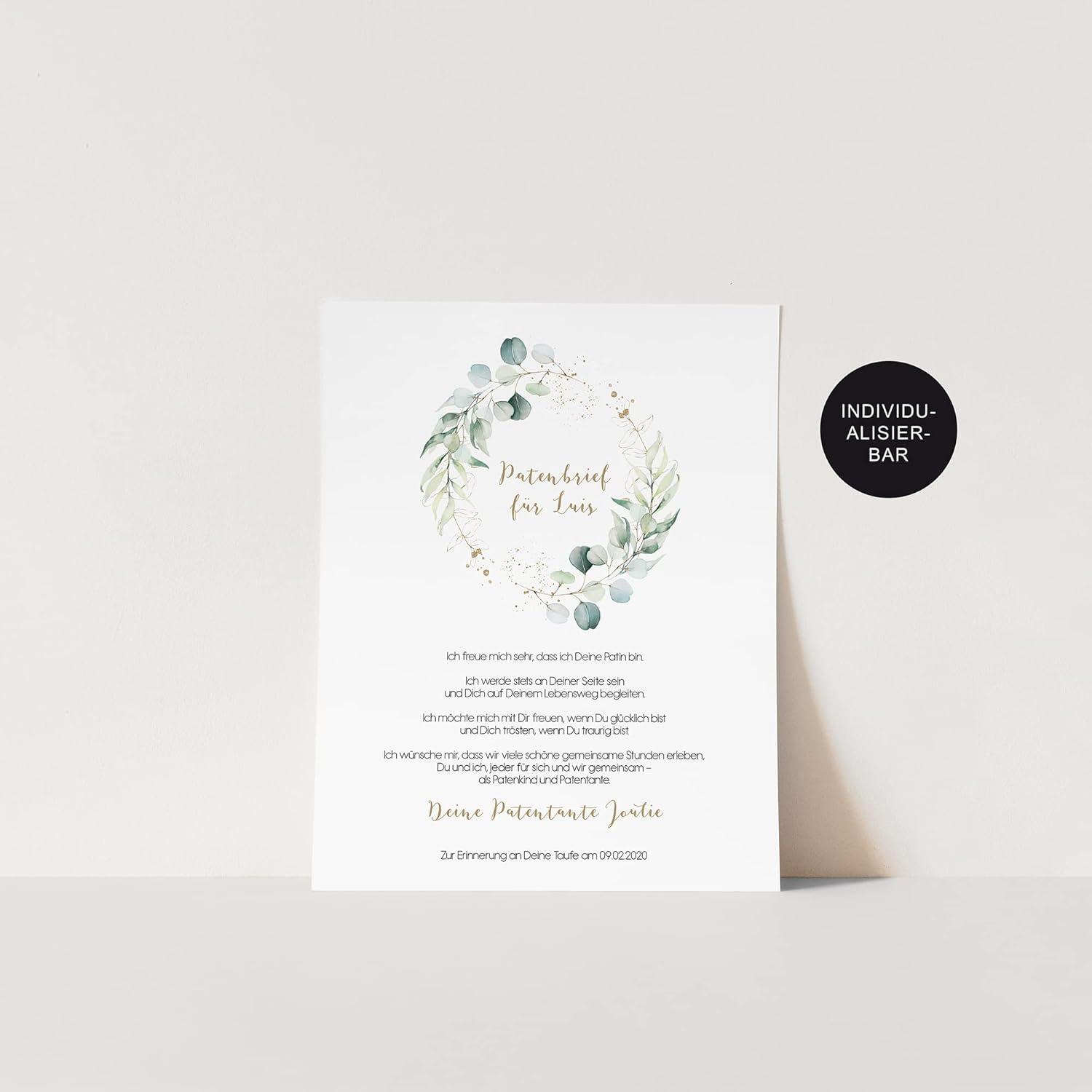 GODPARENT LETTER for Godchild - Eucalyptus Baptism Gift for Boys ...
