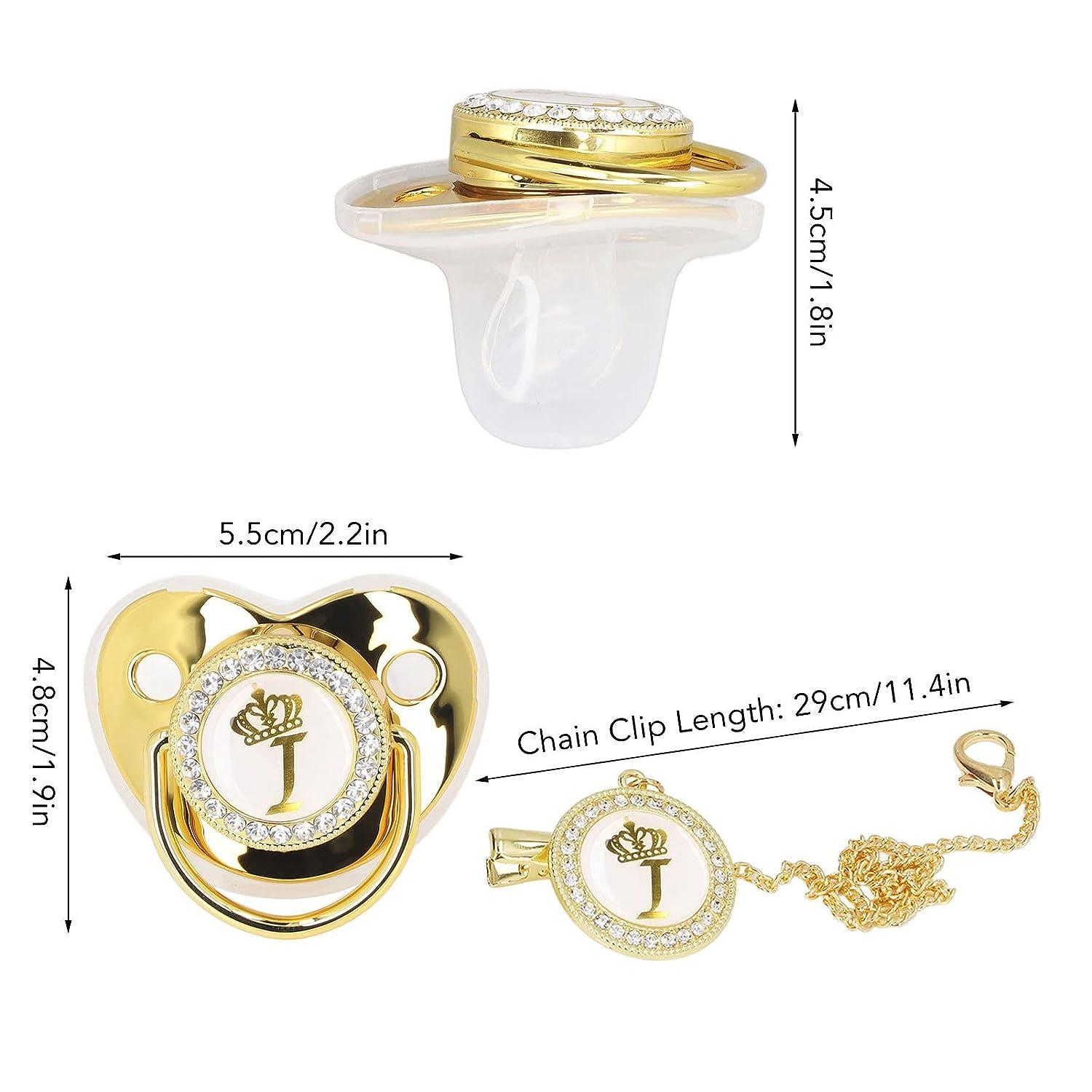 Golden Rhinestone Silicone Baby Pacifier with Chain Clip - Safe for ...