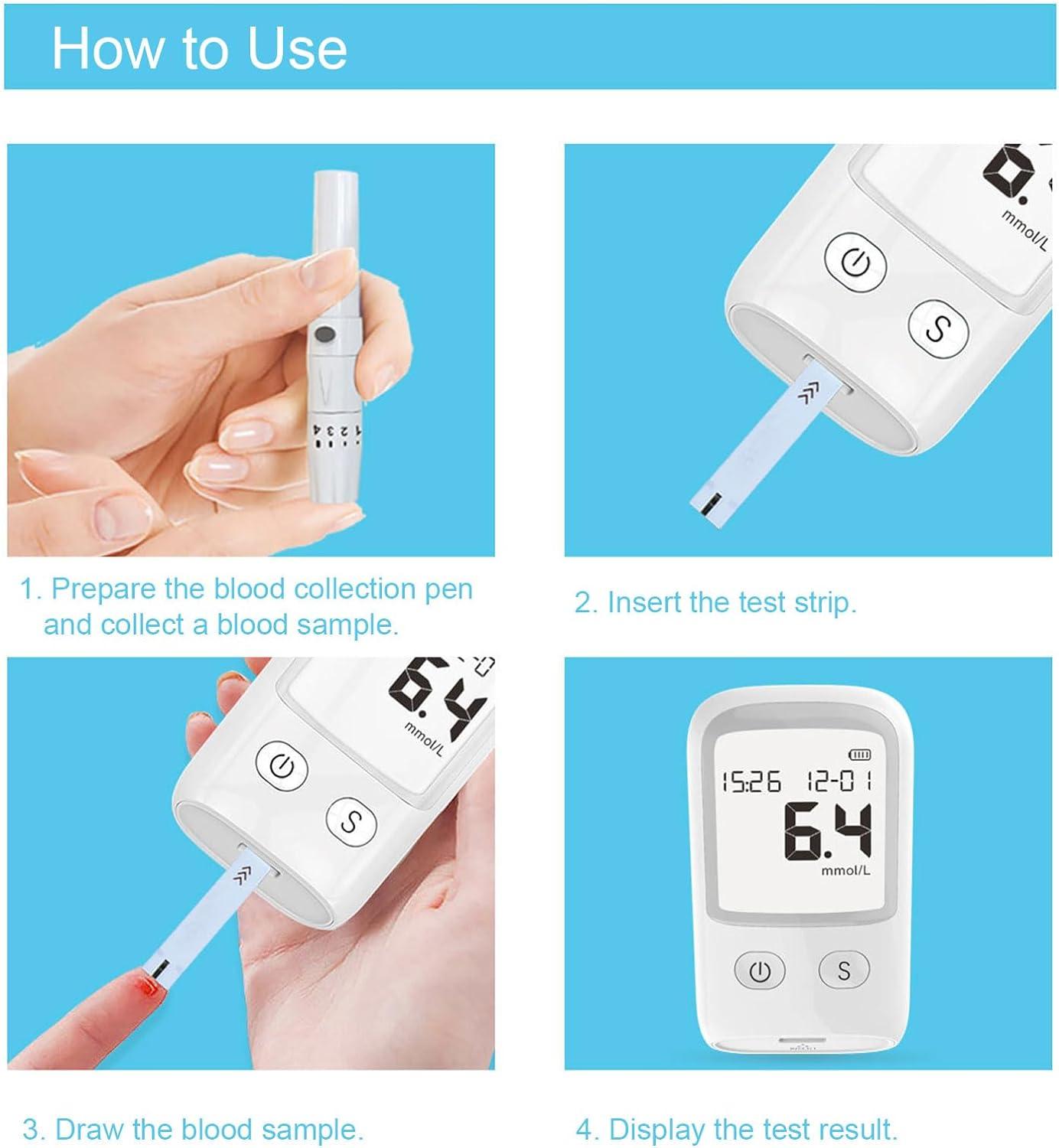 Blood Glucose Monitor Kit - Auto Coding, LCD Display, 25 Lancets, 25 ...