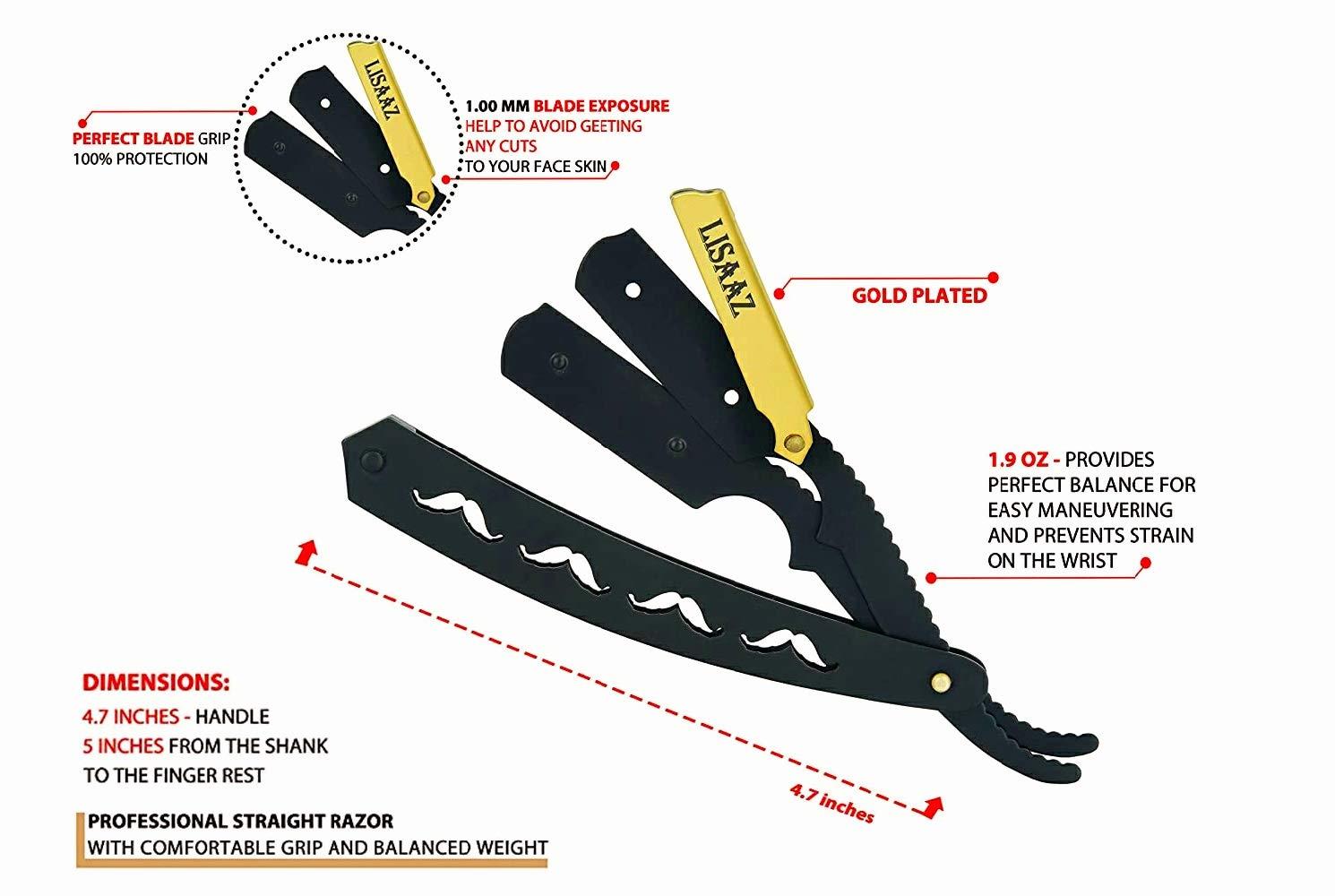 Lisaaz Straight Razor - 5 Blades Black Classic Shaving Razors for Men ...