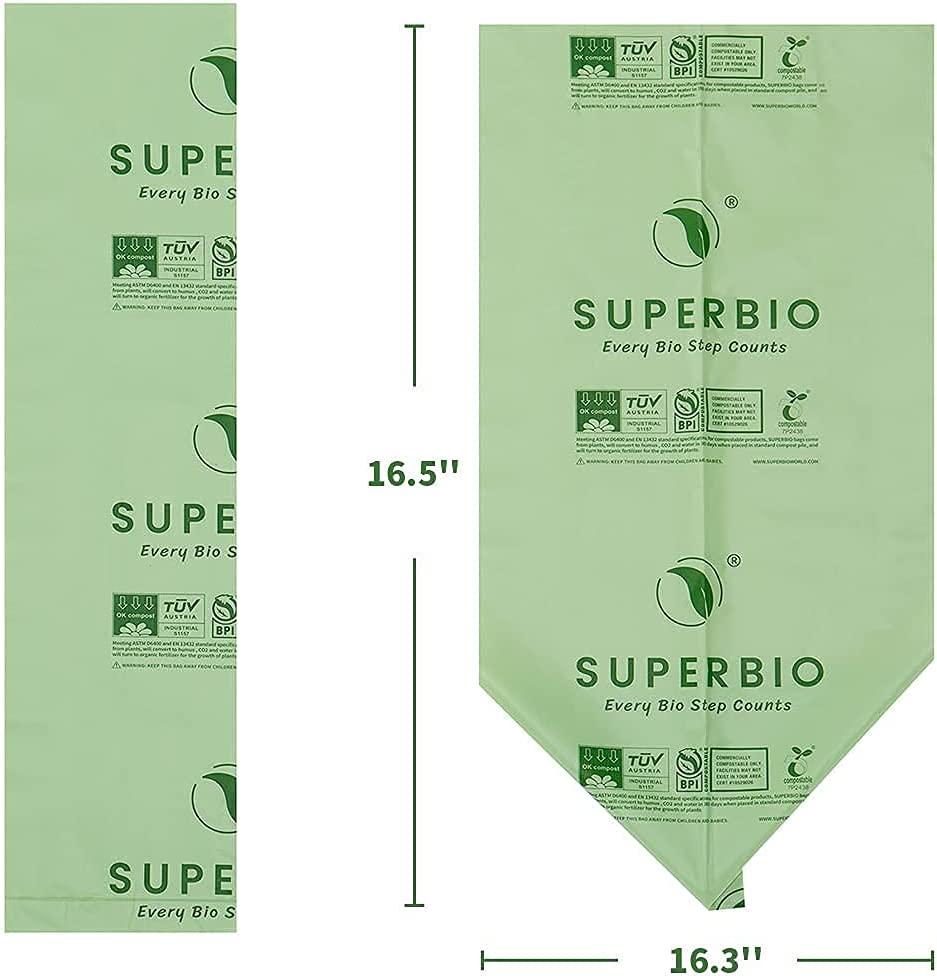 Superbio 2.6 Gallon Compostable Flat Top Garbage Bags - 100 Count ...