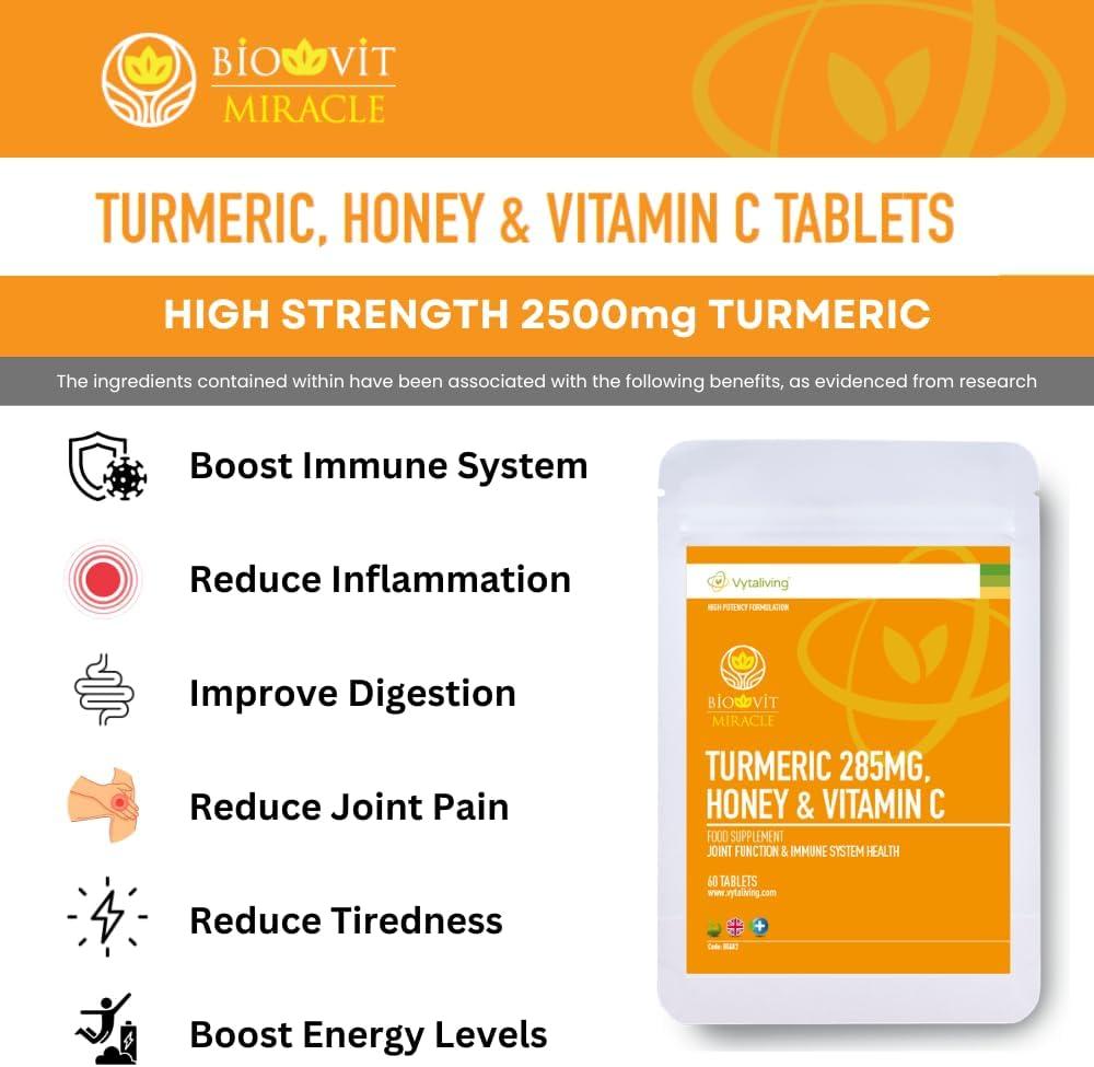 VYTALIVING 2500mg High Strength Turmeric Tablets with Honey & Vitamin C ...