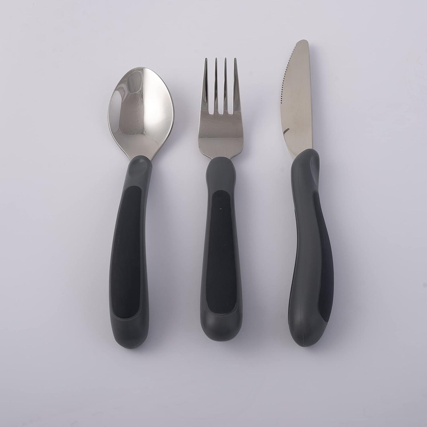 NRS Healthcare Kura Care Easy Grip Adult Cutlery Set - Black & Grey ...