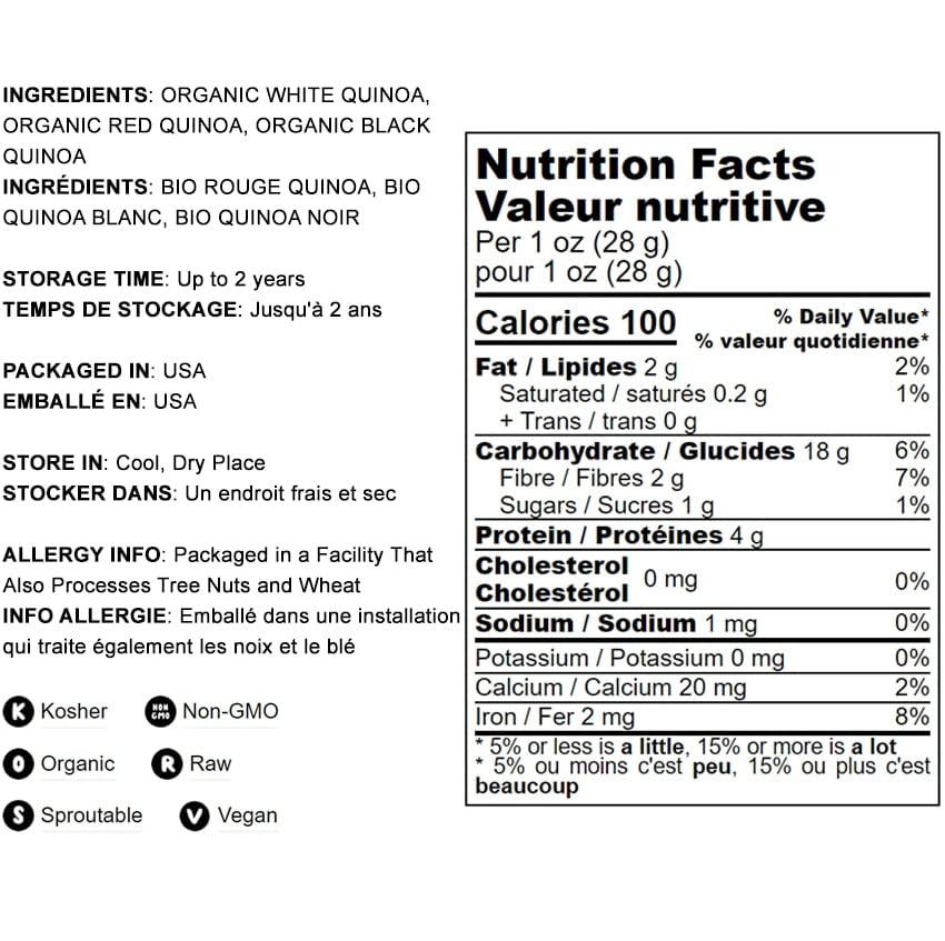 Organic Tri-Color Quinoa 10lb Pack - Non-GMO Three-Color Blend of White ...