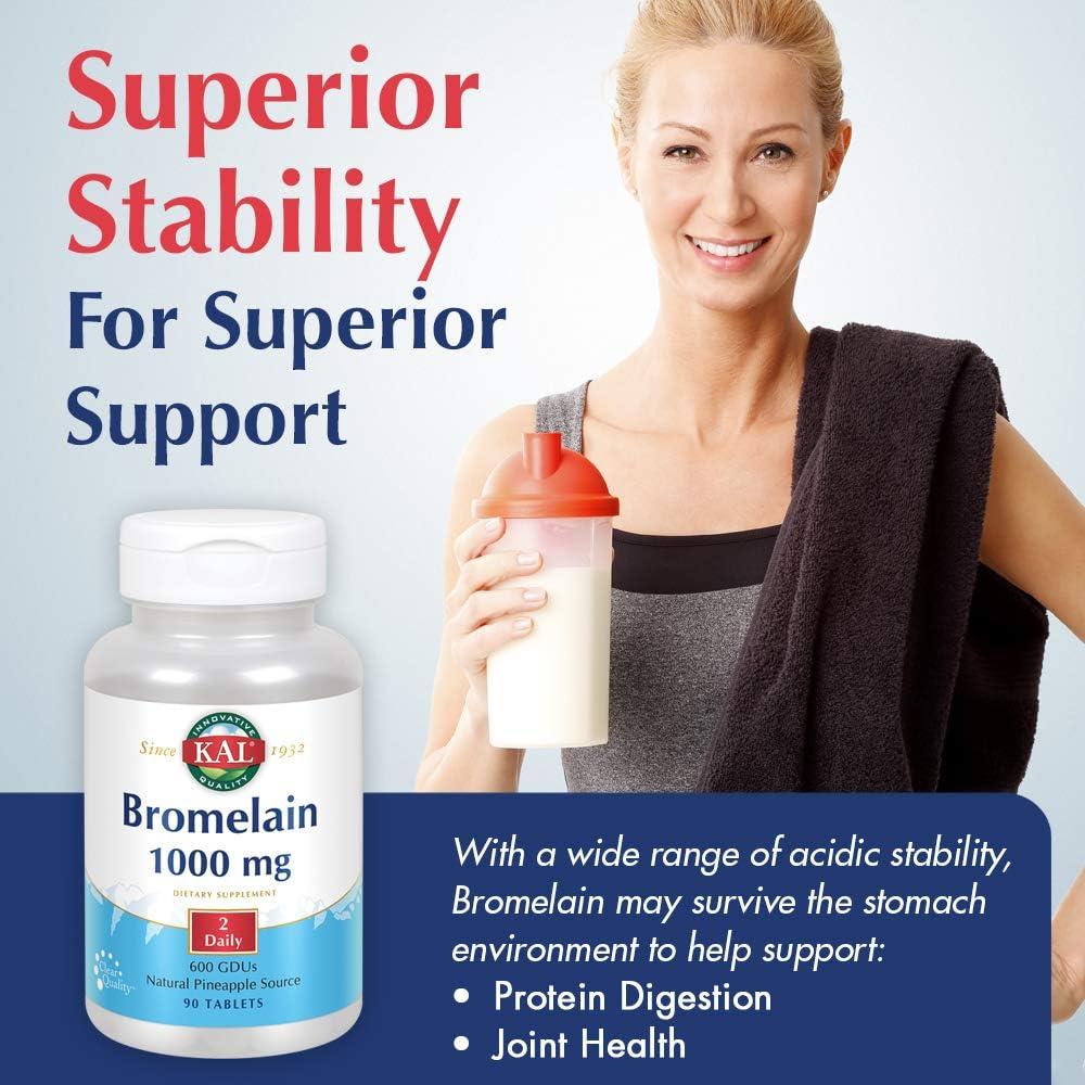 KAL Bromelain Tablets 1000mg - 90 Count | Premium Quality Supplement ...
