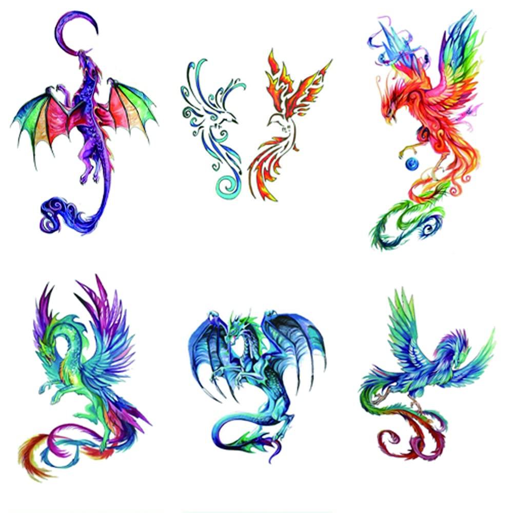 Phoenix Dragon Temporary Tattoo Sticker - 24 Watercolor Sheets ...