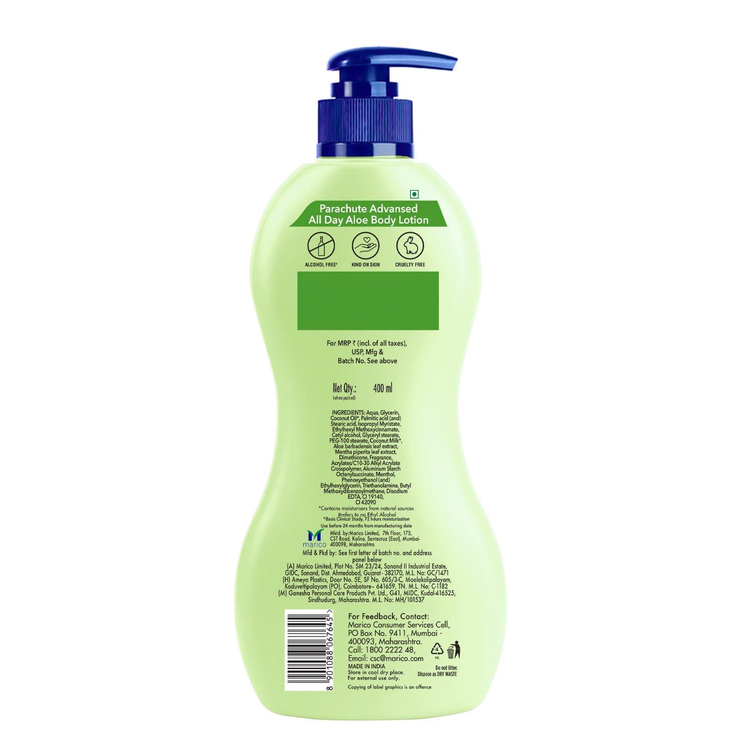 Buy Parachute Advansed All Day Aloe Lotion 100% Natural Moisturizer ...