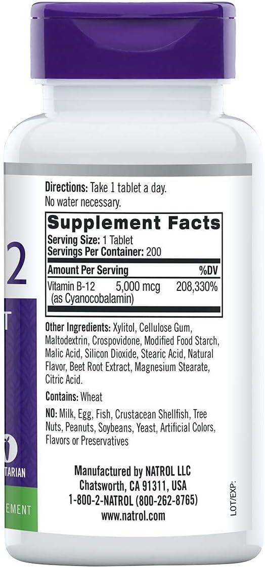 Natrol Vitamin B12 5000mcg Fast Dissolve Tablets 200 Count Promotes