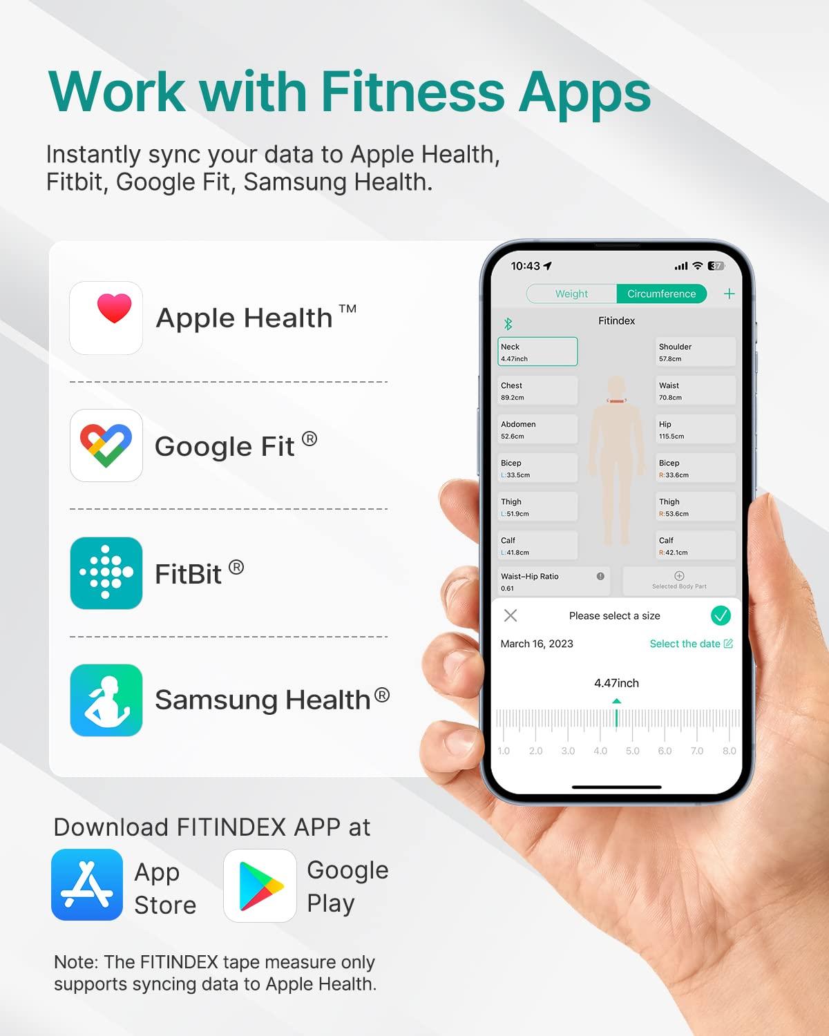 FITINDEX Smart Body Fat Scale with Tape Measure and APP, Bluetooth BMI ...