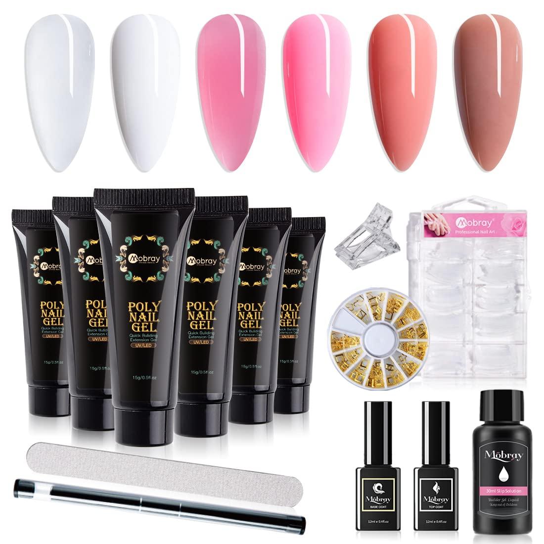 Mobray Poly Gel Nail Kit - 6 Color Builder Gel Trial Set for Easy At ...