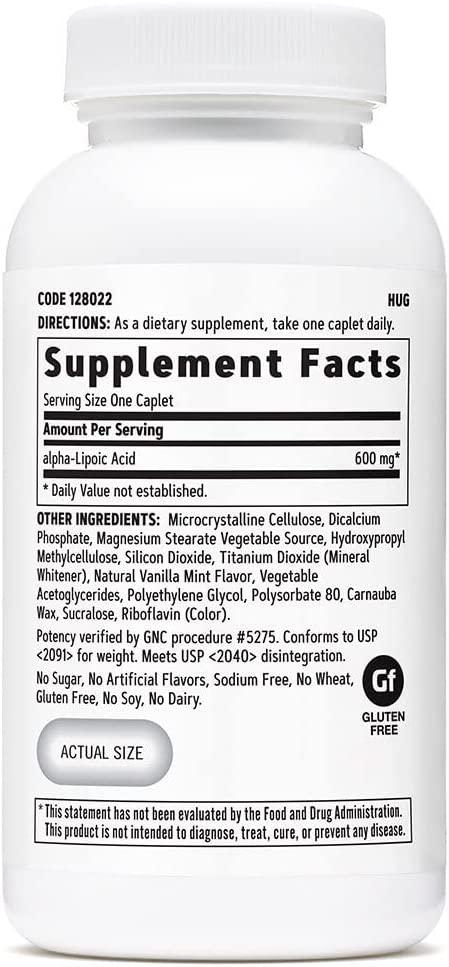 GNC Alpha-Lipoic Acid 600mg Caplets - Antioxidant Support for Cell ...